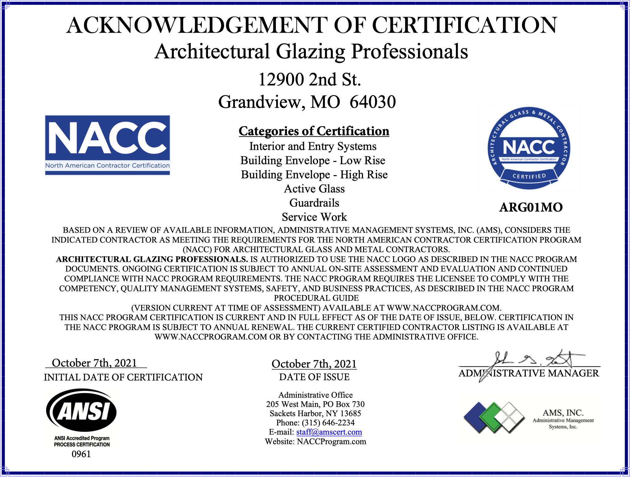 Certifications – AGP Glass Inc